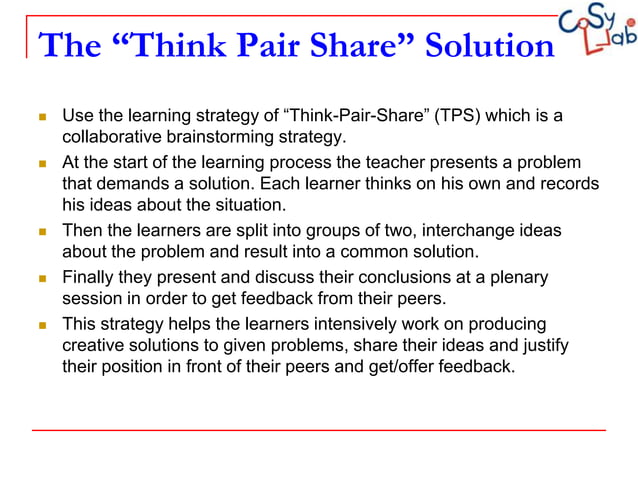 ThinkPairShare learning strategy | PPTX