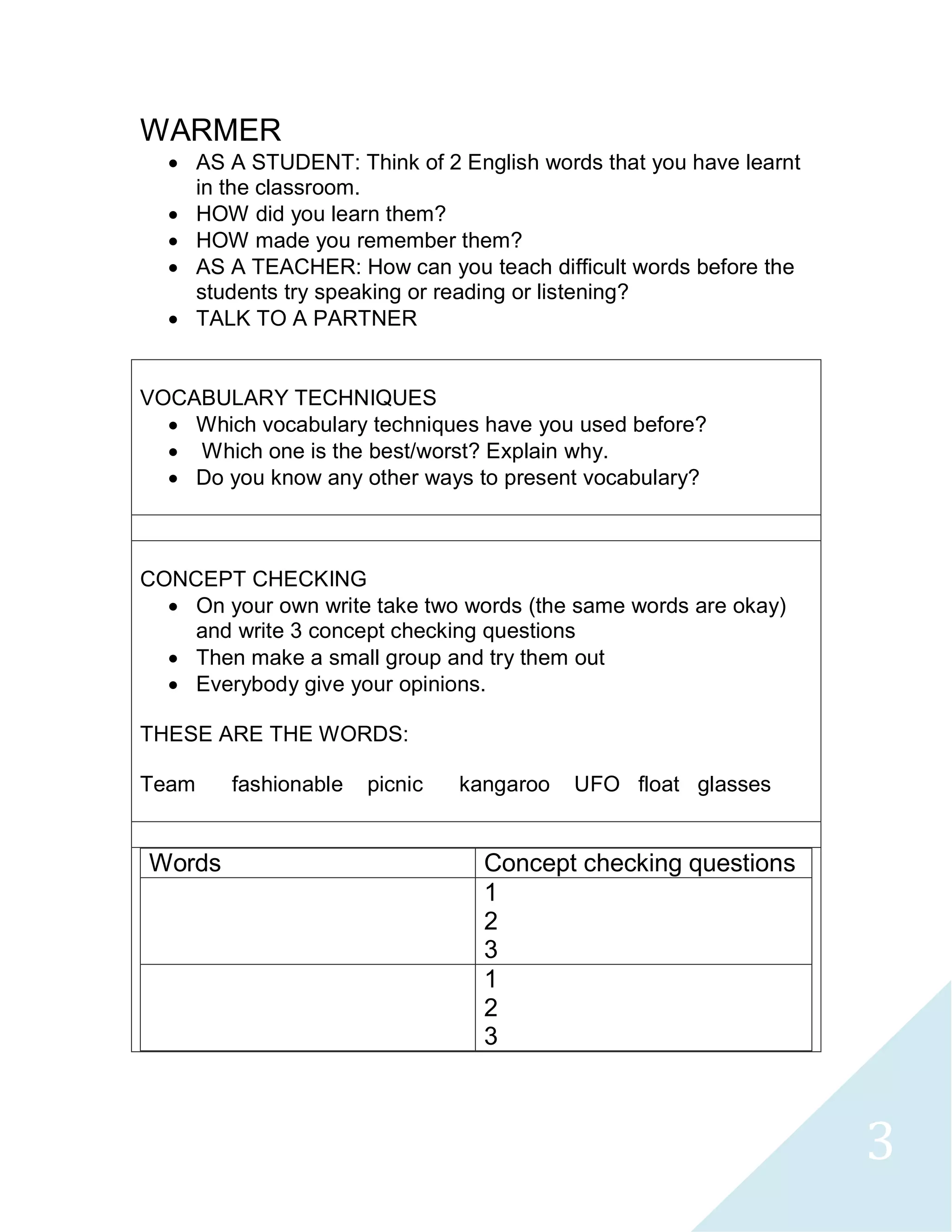 Tp teaching vocabulary lesson plan | PDF
