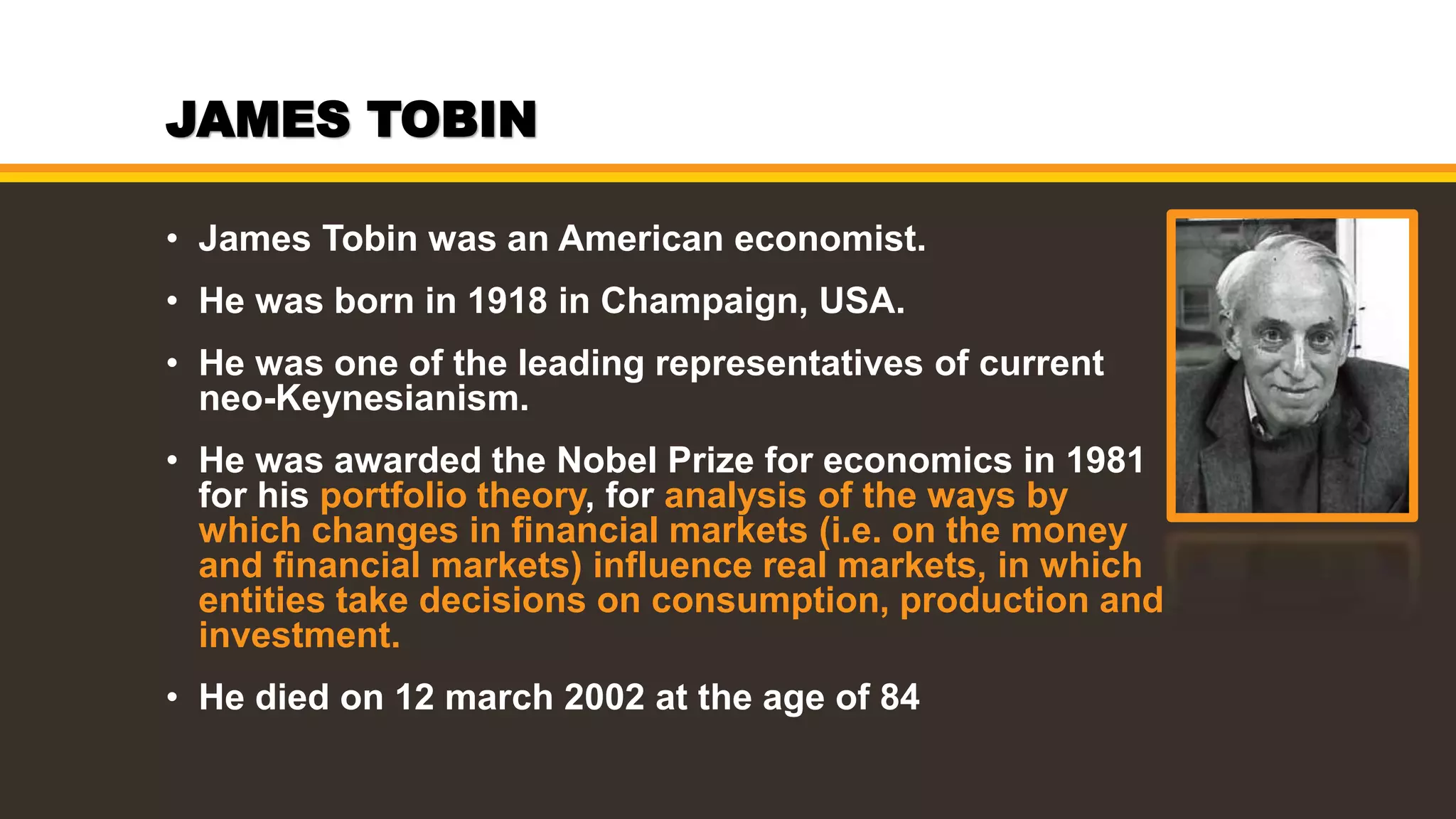 TOBIN’S PORTFOLIO BALANCE APPROACH | PPTX