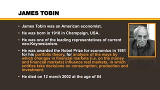TOBIN’S PORTFOLIO BALANCE APPROACH | PPTX