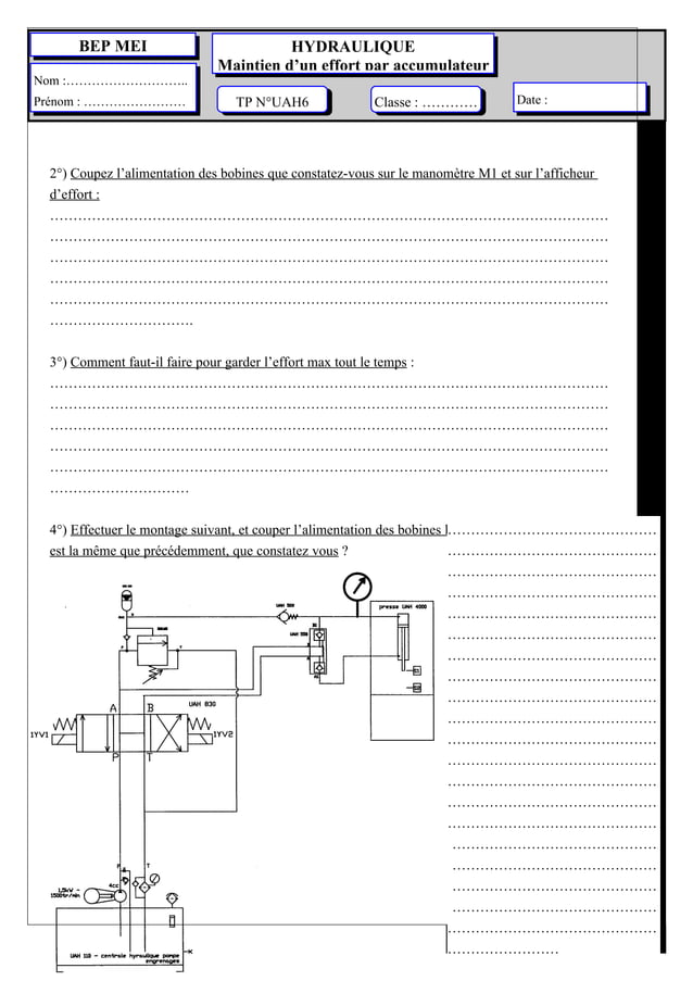 Tp Uah6 (Maintien Dun Effort Par Accumulateur) | DOC
