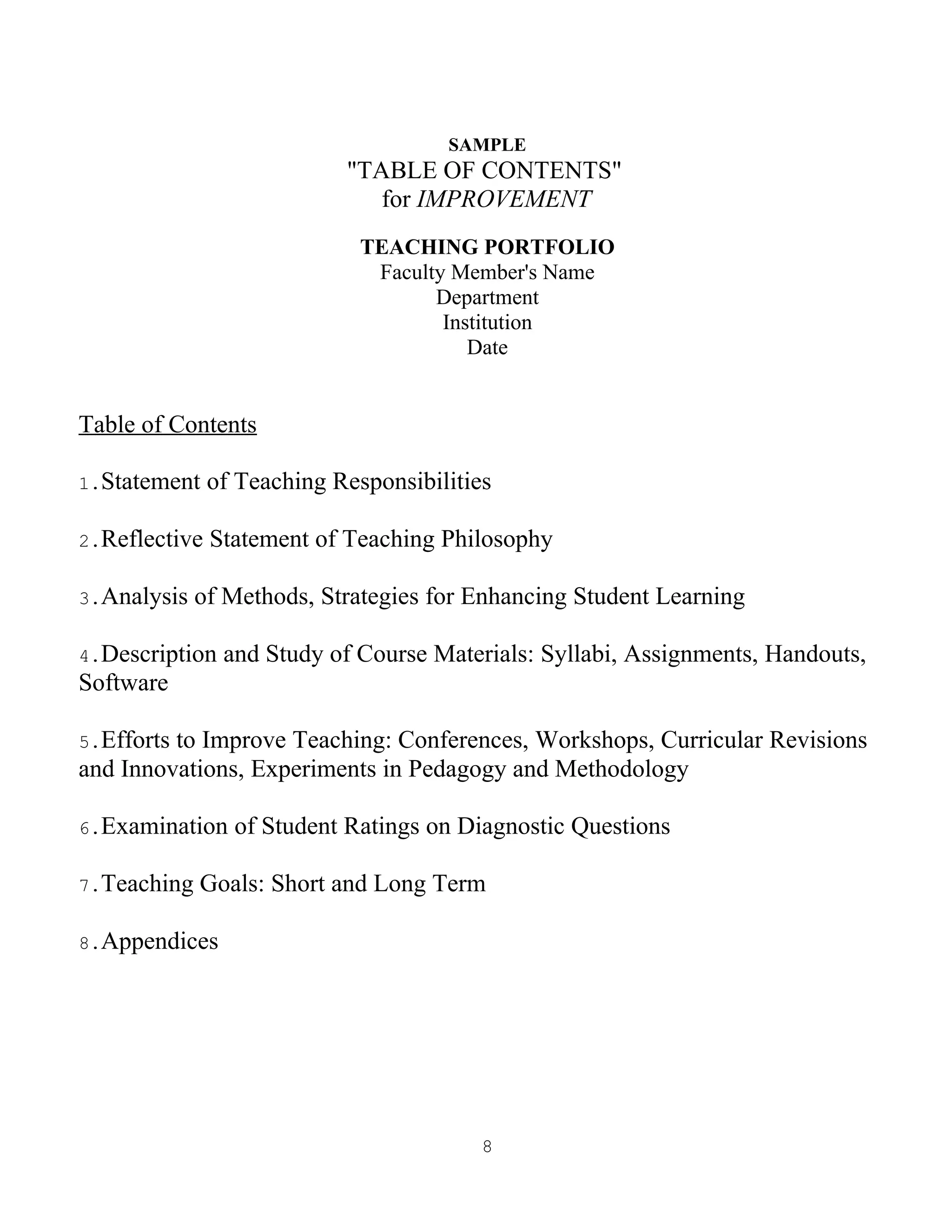 The Teaching Portfolio: Reflective Practice for Improvement and ...