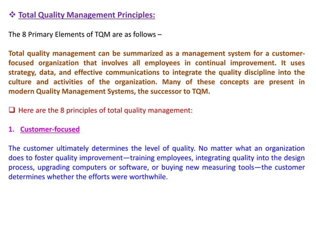 Total Quality Management (TQM) | PPTX | Business Administration | Business