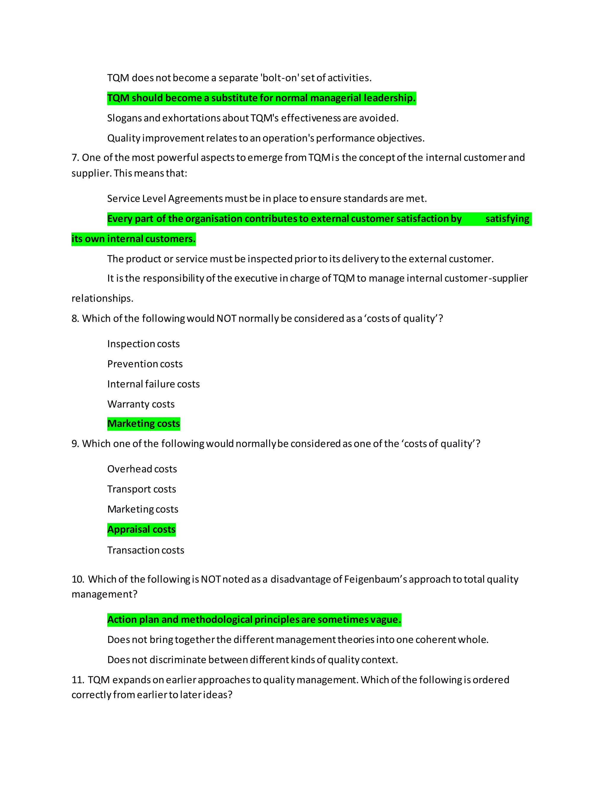 TOTAL QUALITY MANAGEMENT MCQ | DOCX
