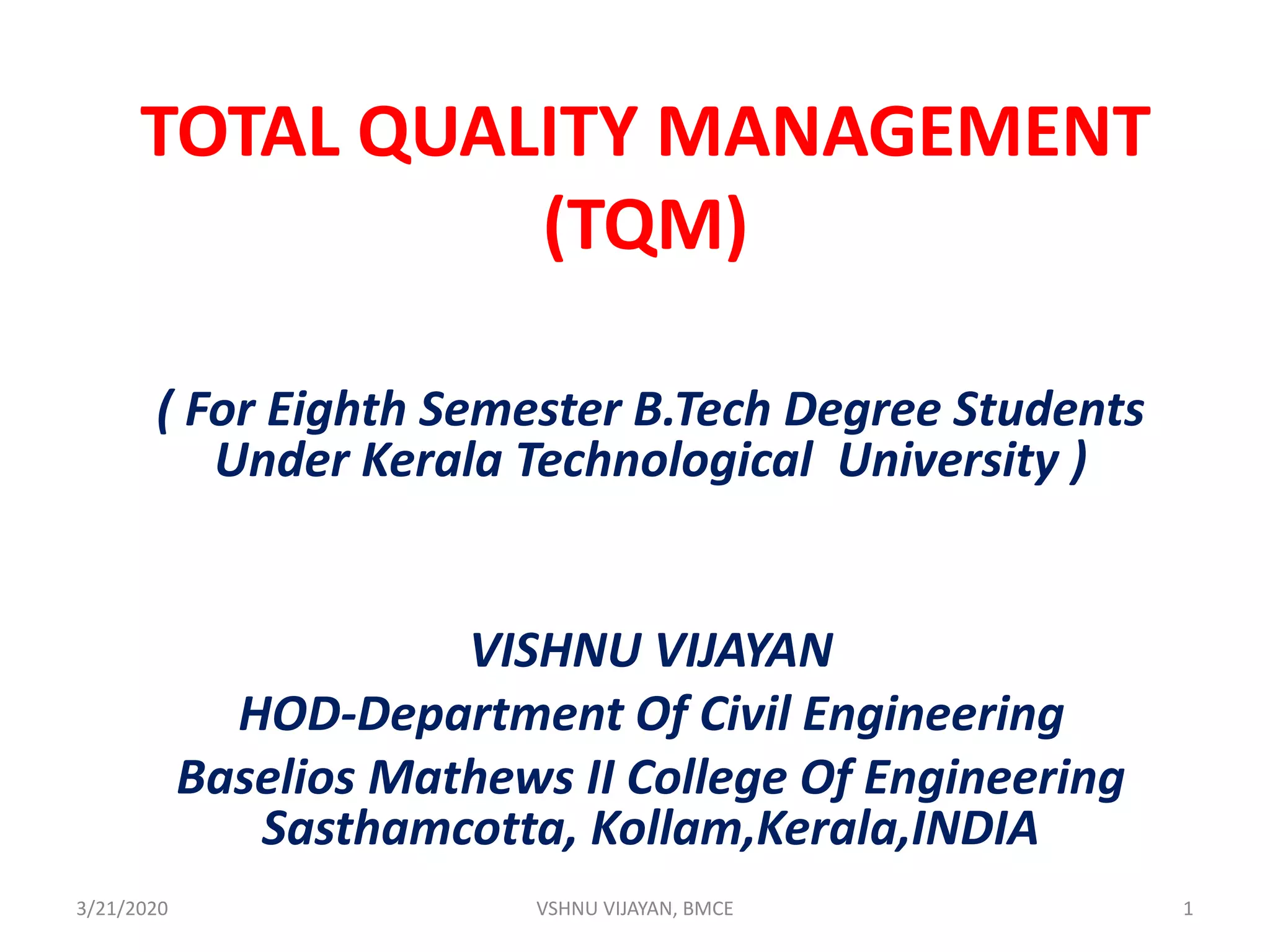 TOTAL QUALITY MANAGEMENT (TQM) | PDF