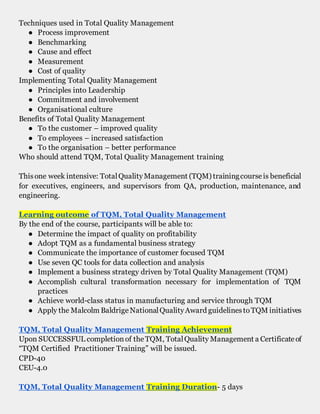 TQM -Total Quality Management | TQM Training | PDF