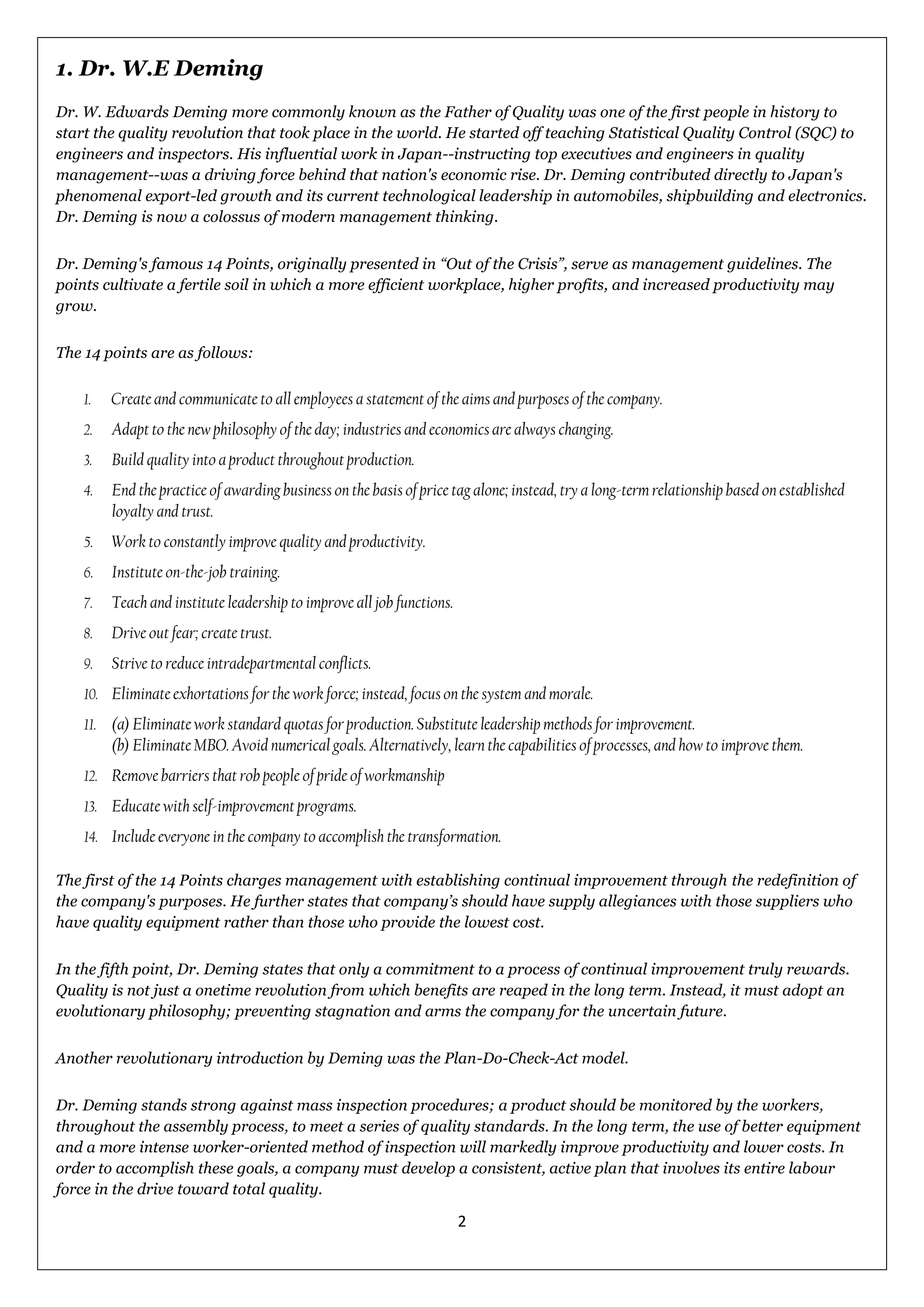 Quality gurus and their contribution to TQM | DOCX