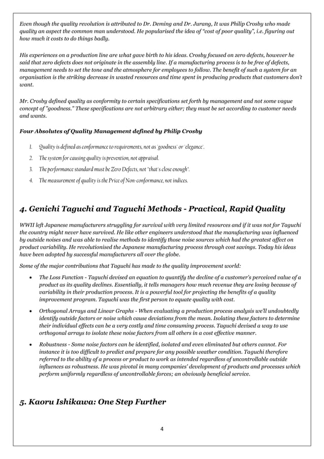 Quality gurus and their contribution to TQM | DOCX | Manufacturing ...