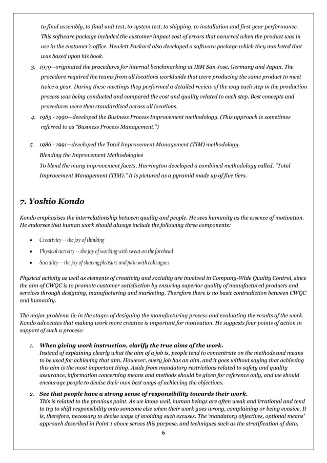 Quality gurus and their contribution to TQM | DOCX | Manufacturing ...