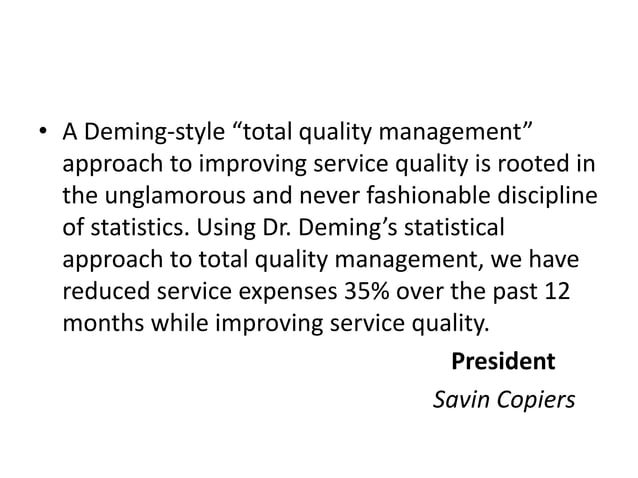 Total Quality Management - Chapter 6 Management of Process Quality | PPTX