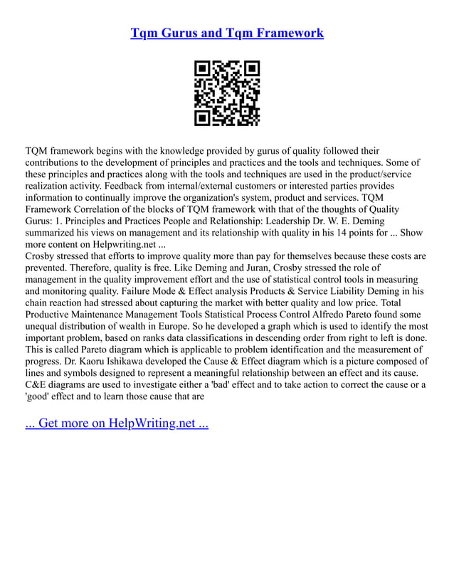 Tqm Gurus And Tqm Framework | PDF