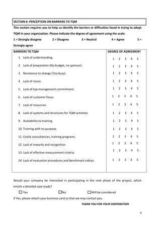 Tqm indian auto component questionnaire | PDF