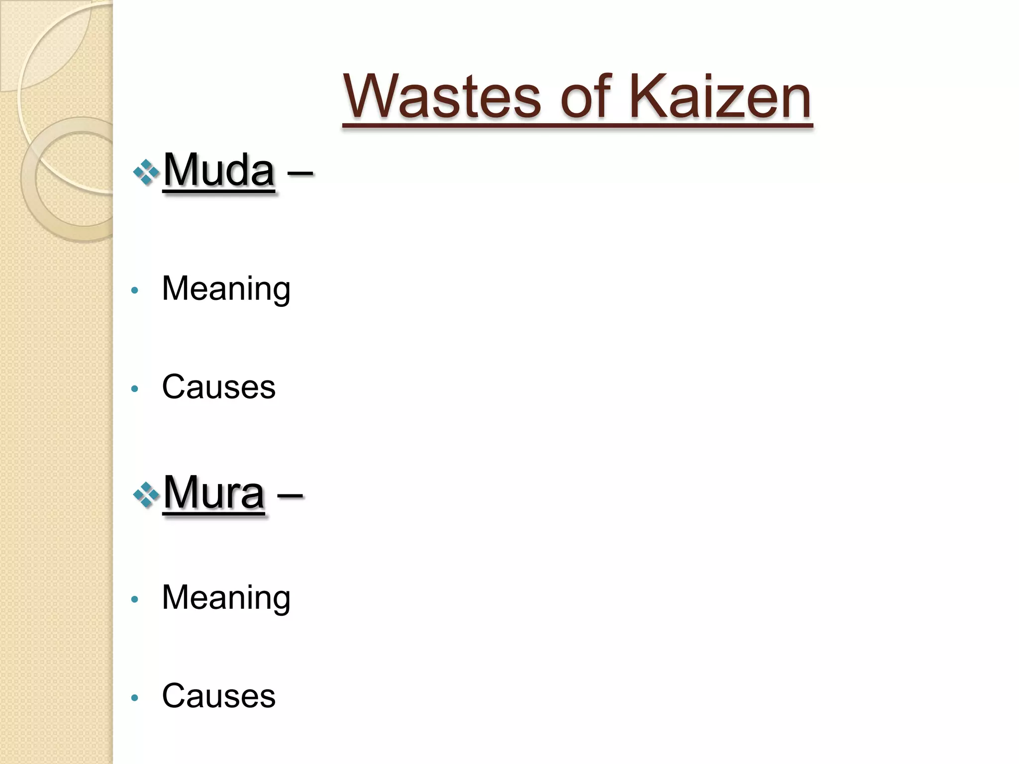Tqm,lean thinking, kaizen and its wastes | PPT