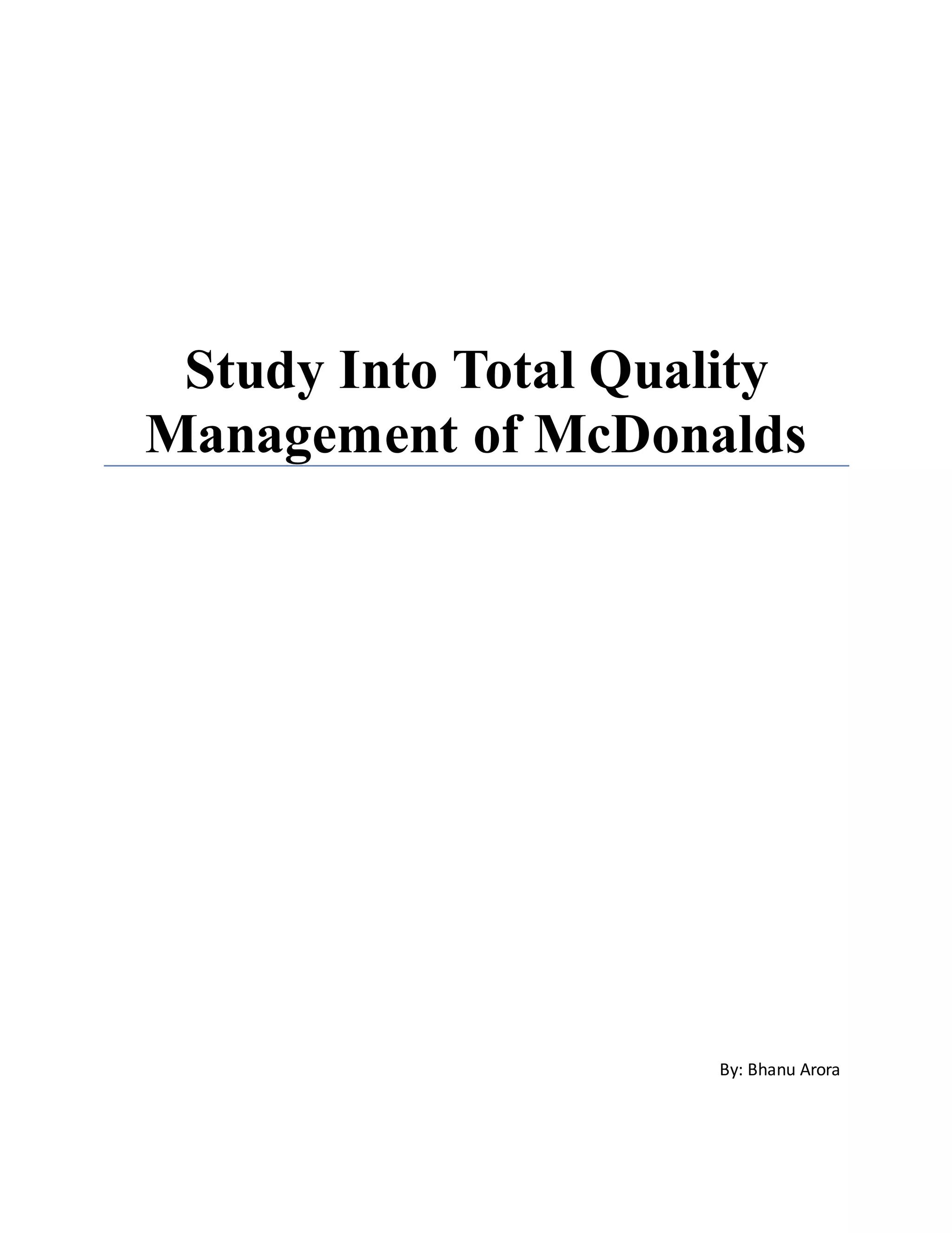 Study Into Total Quality Management of McDonalds | DOCX