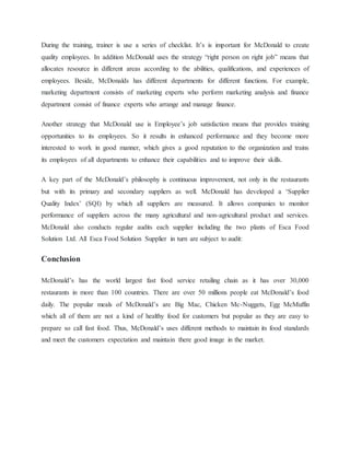 Study Into Total Quality Management of McDonalds | DOCX