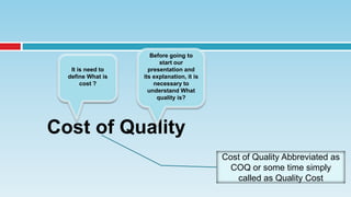 COQ and productivity | PPTX | Business | Business and Finance