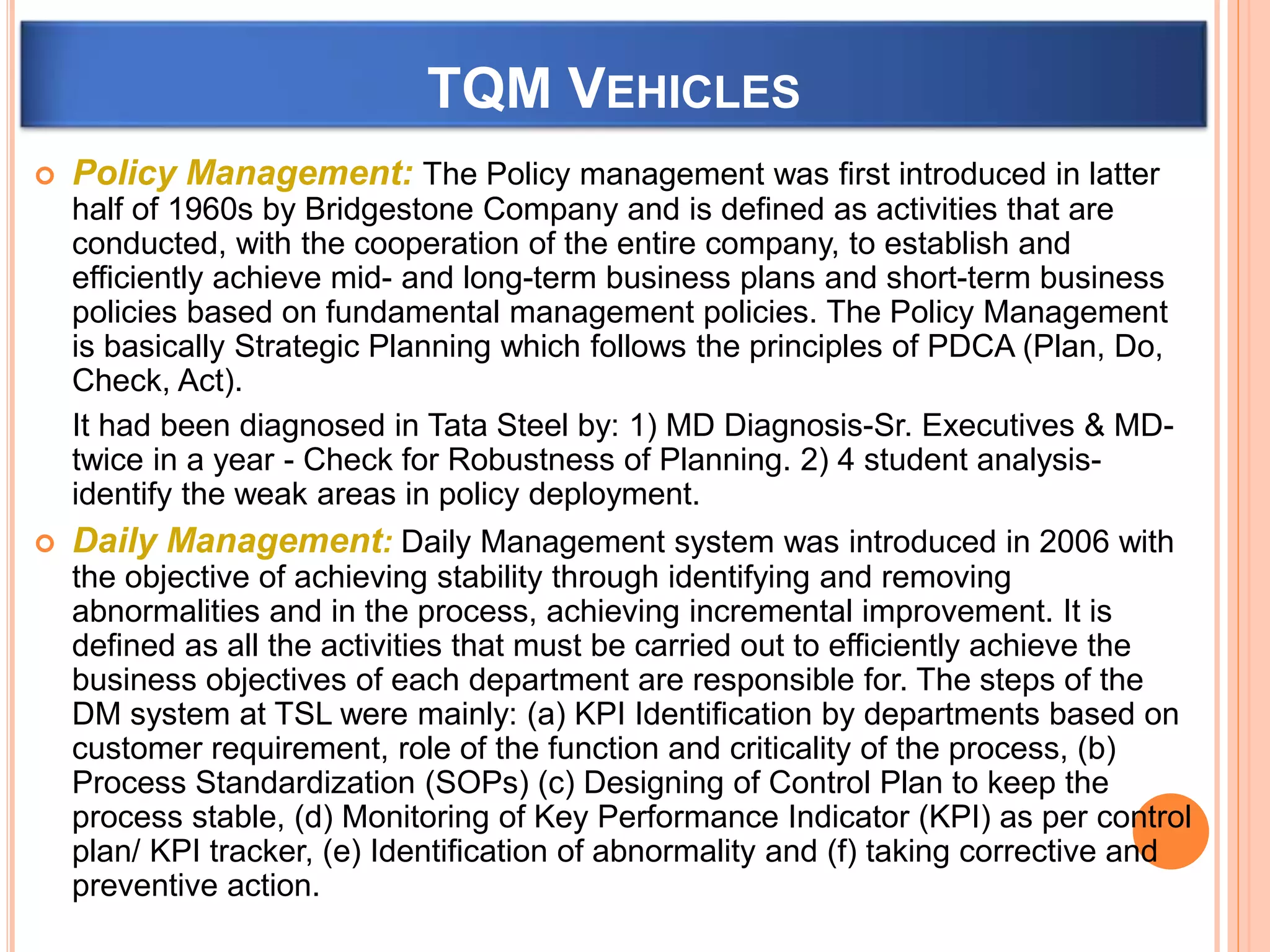 Tqm practices in Tata Steel | PPTX