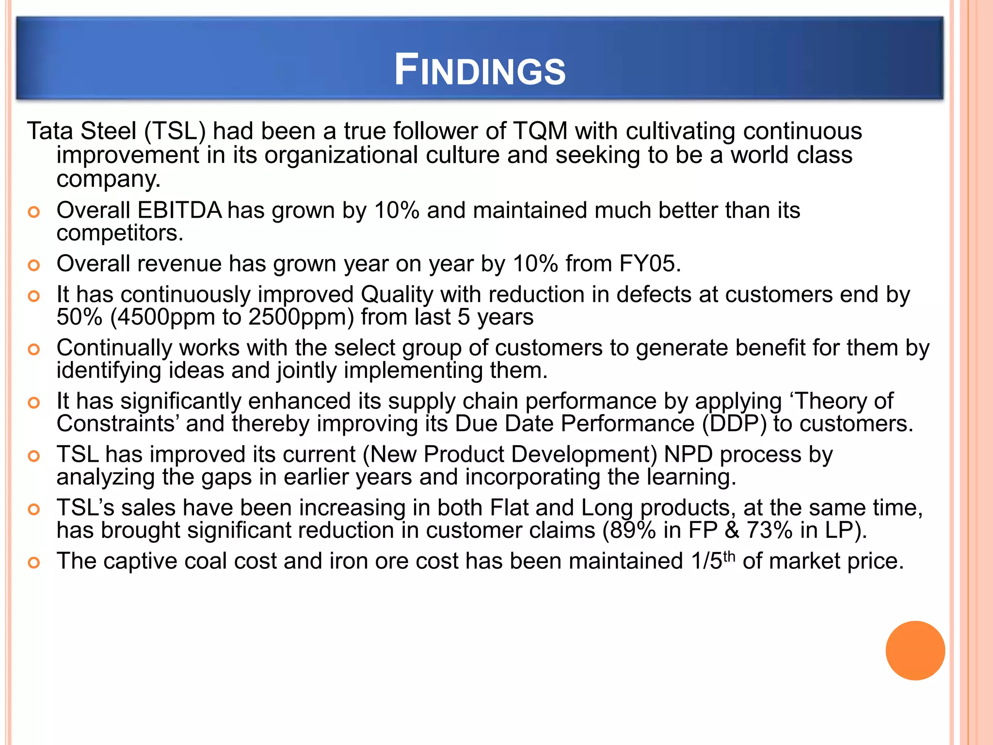 Tqm practices in Tata Steel | PPTX