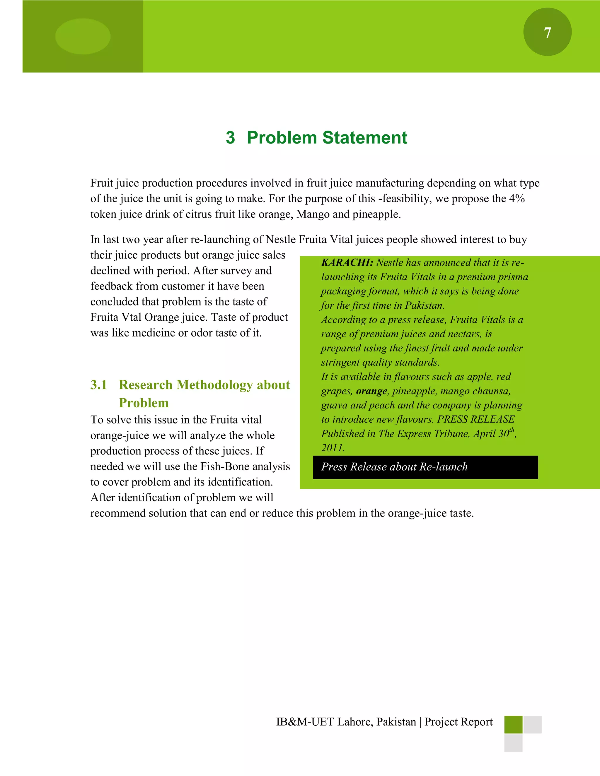 Problems identification and solutions for Fruita Vitals Juice of Nestlé ...