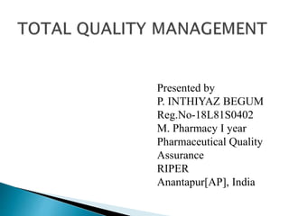 Total Quality Management in Pharma Industry | PPTX