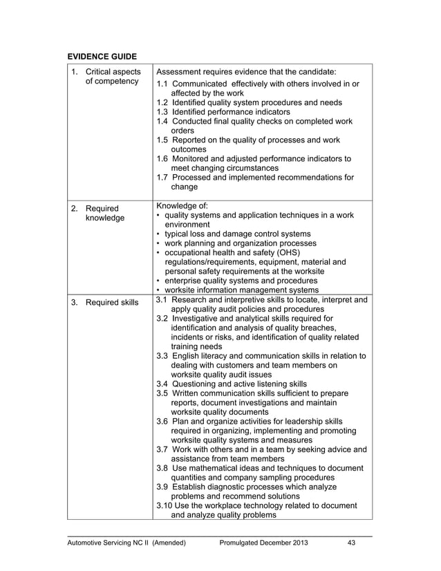 Tr automotive servicing nc ii | PDF | Automotive Industry | Industries