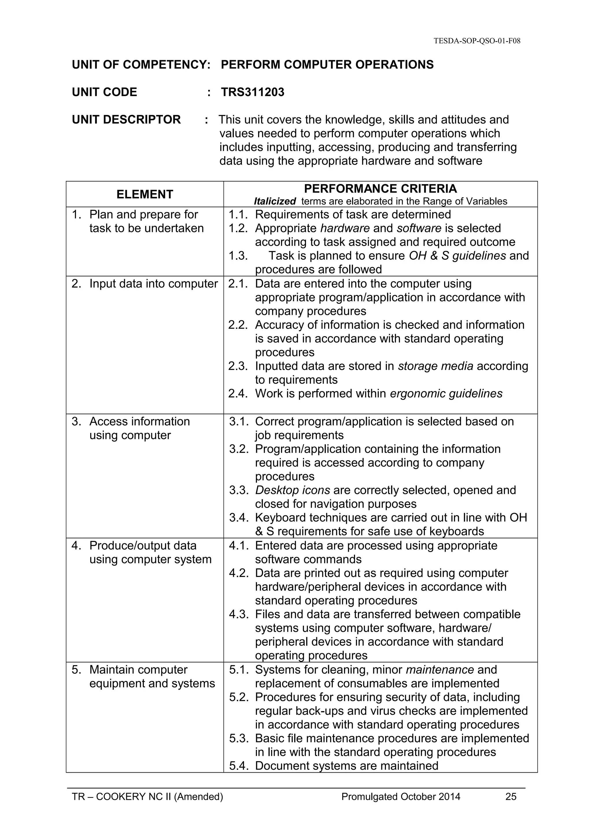 Tr cookery nc ii | DOC