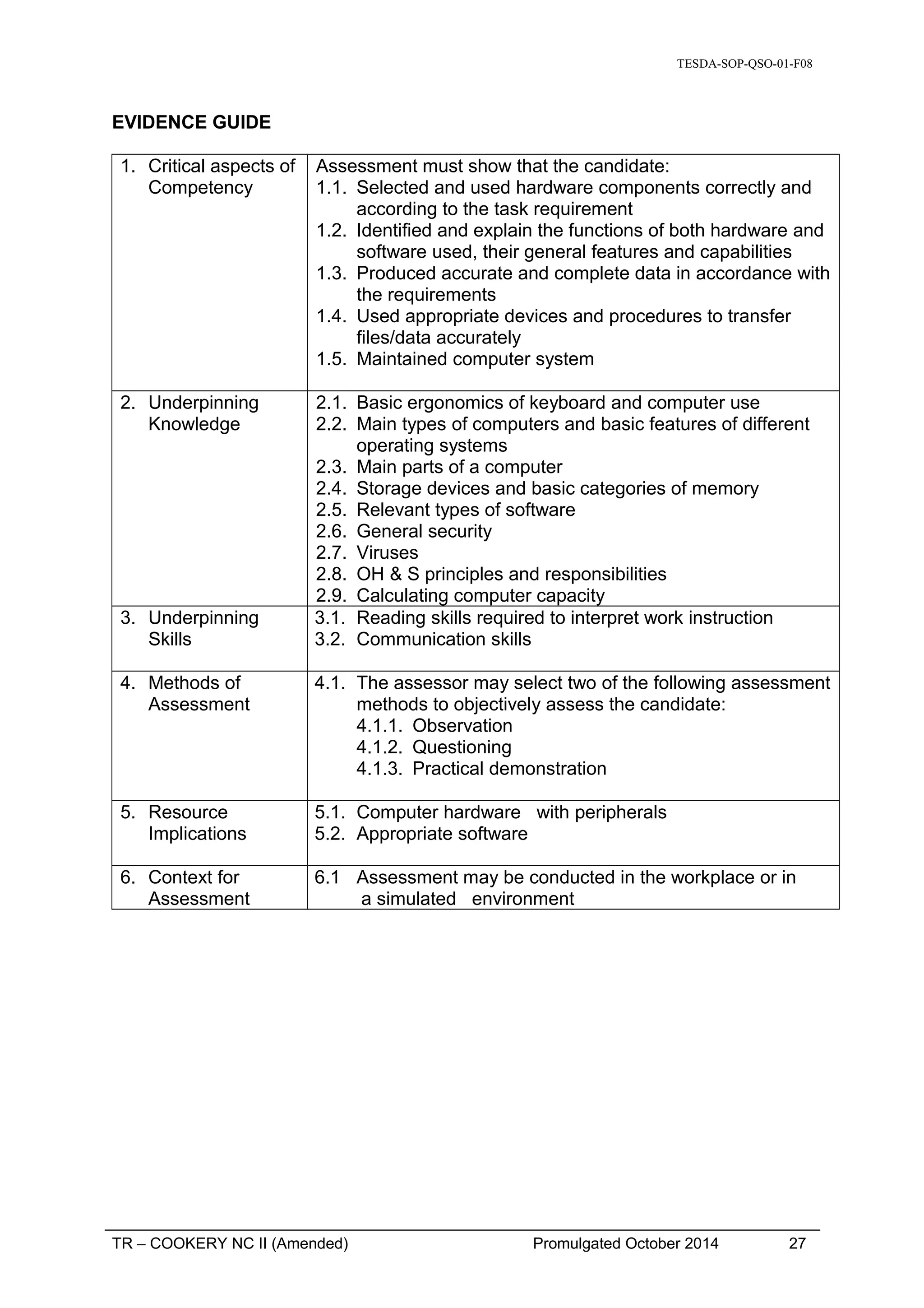 Tr cookery nc ii | DOC