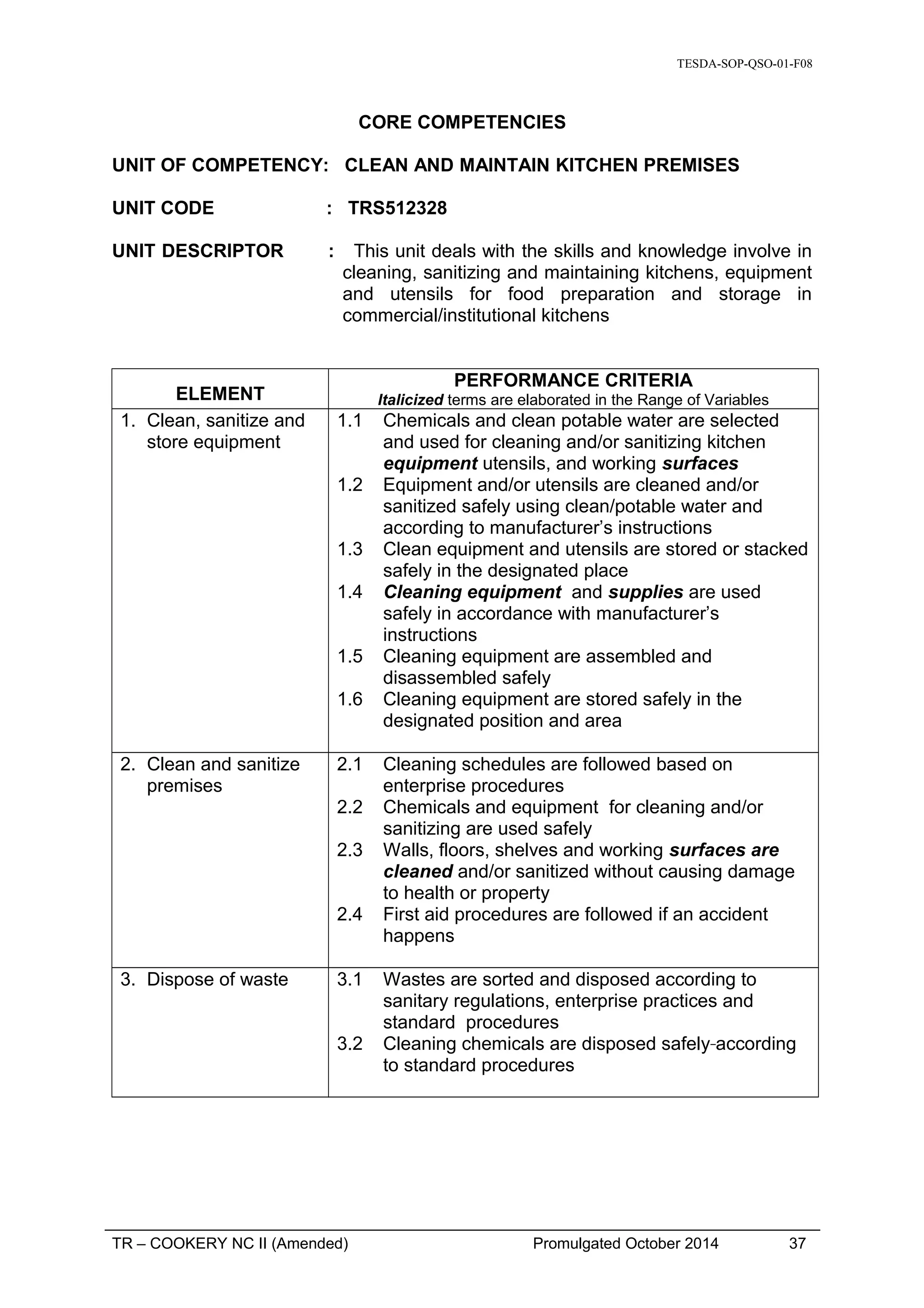 Tr cookery nc ii | DOC