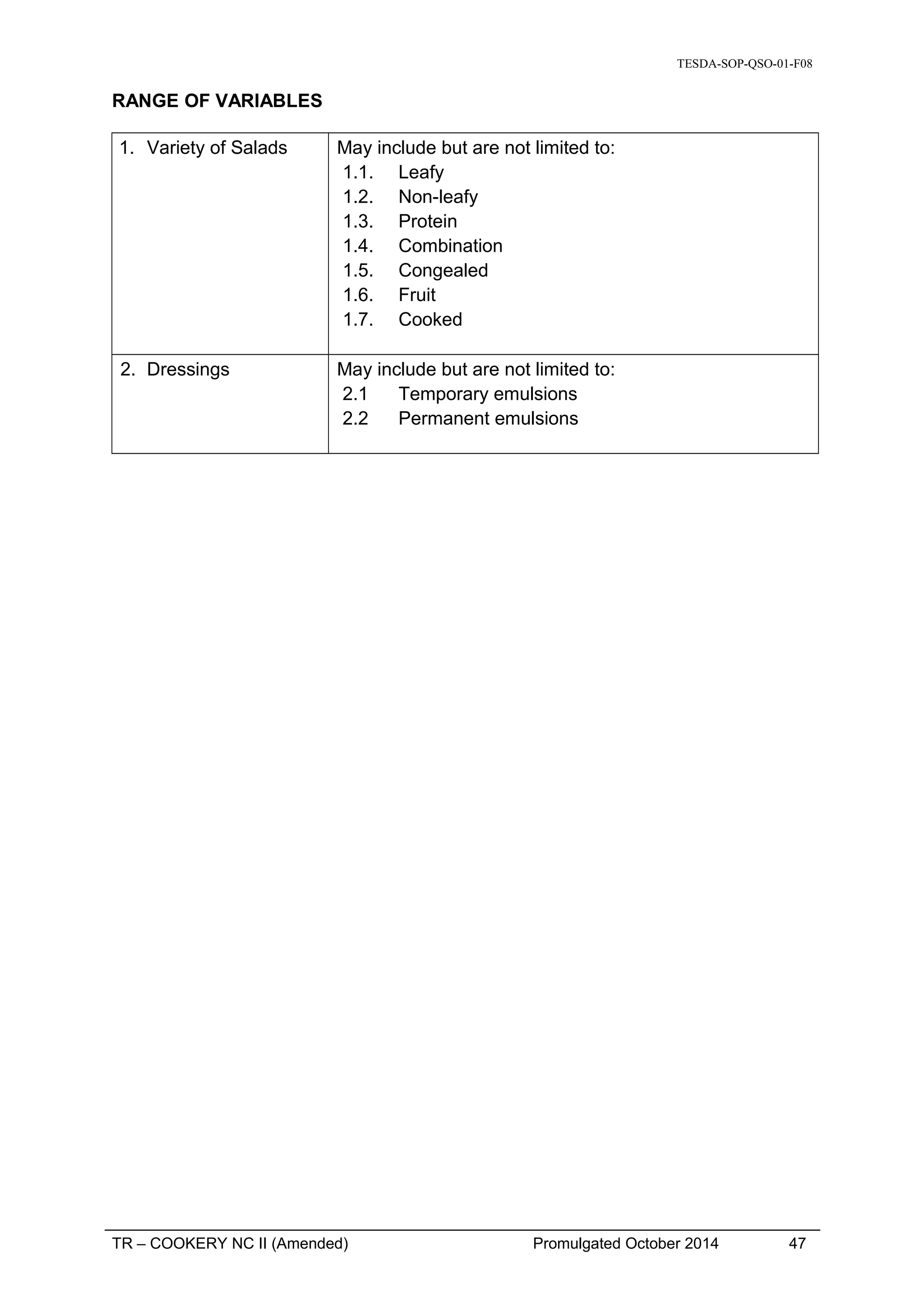 Tr cookery nc ii | DOC