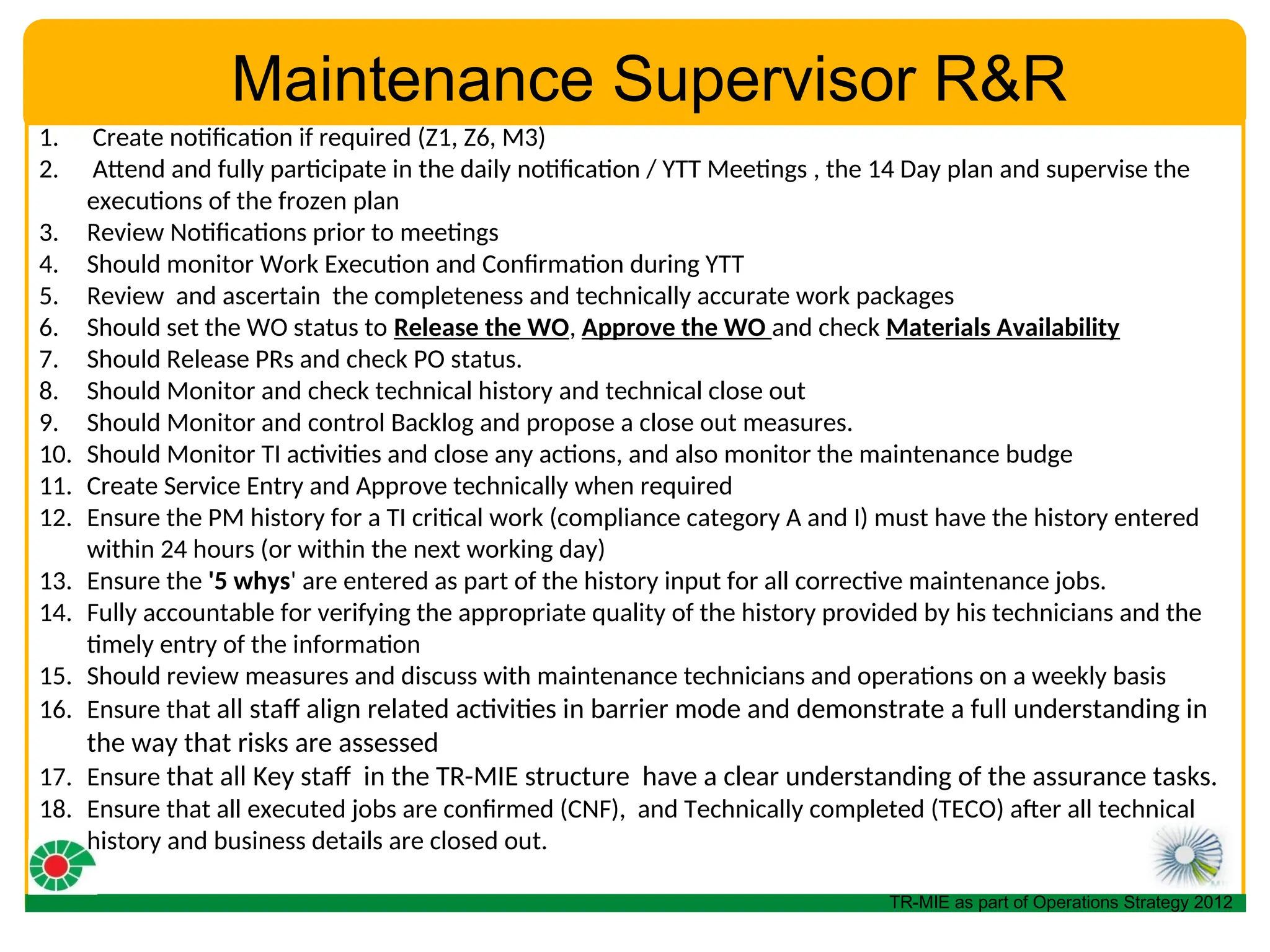 TR-MIE Roles and Responsibilities in reliability | PPT