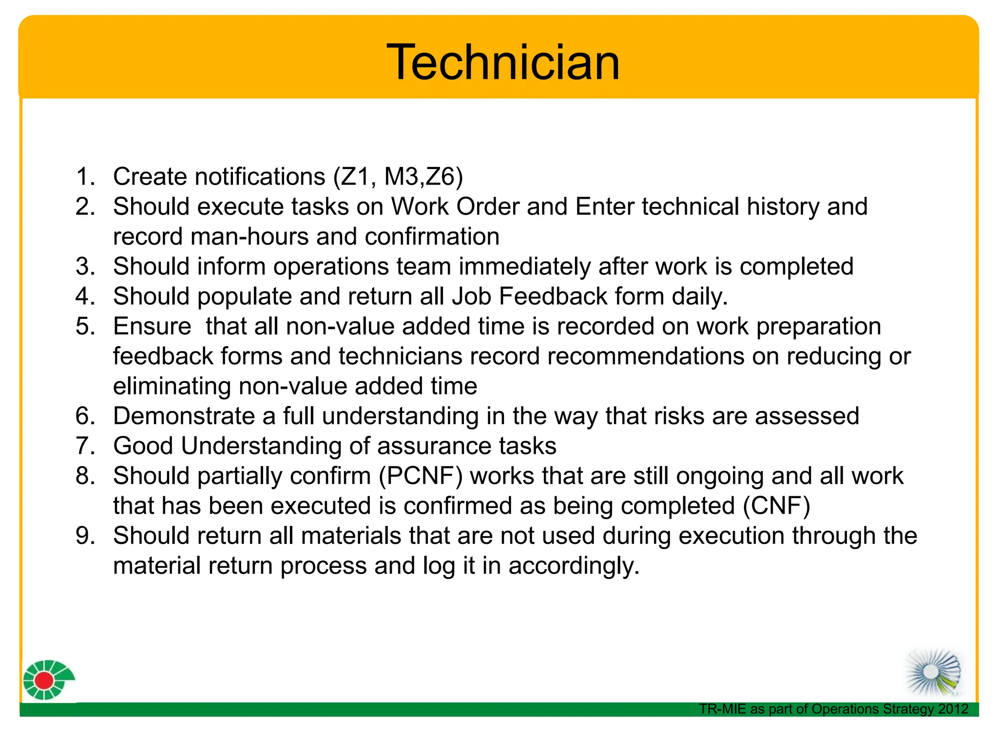 TR-MIE Roles and Responsibilities in reliability | PPT