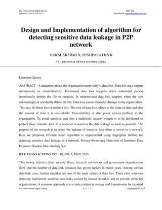 Design and Implementation of algorithm for detecting sensitive data leakage in P2P network | PDF ...