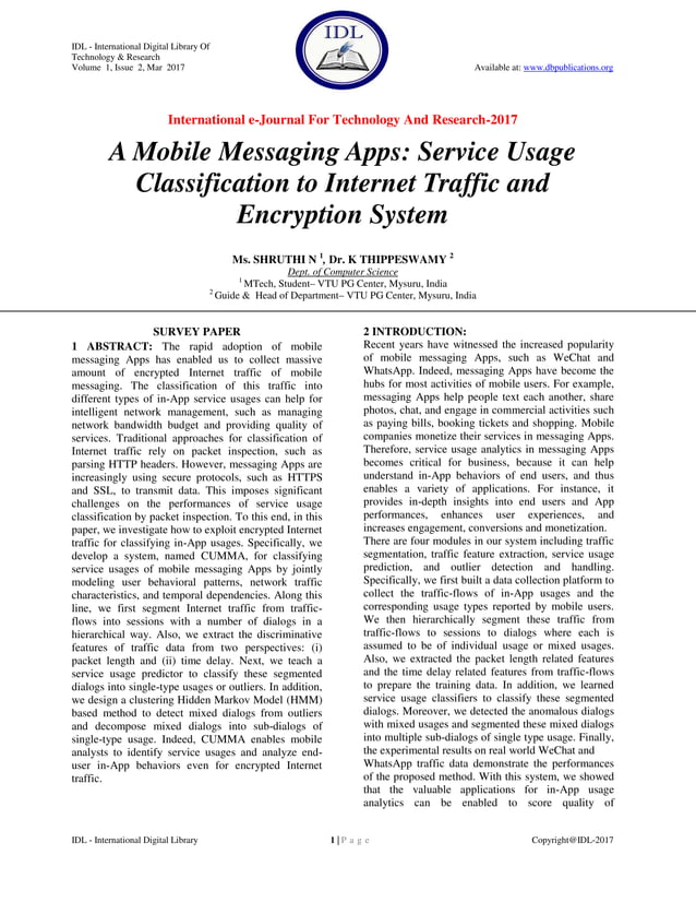 A Mobile Messaging Apps: Service Usage Classification to Internet Traffic and Encryption System ...