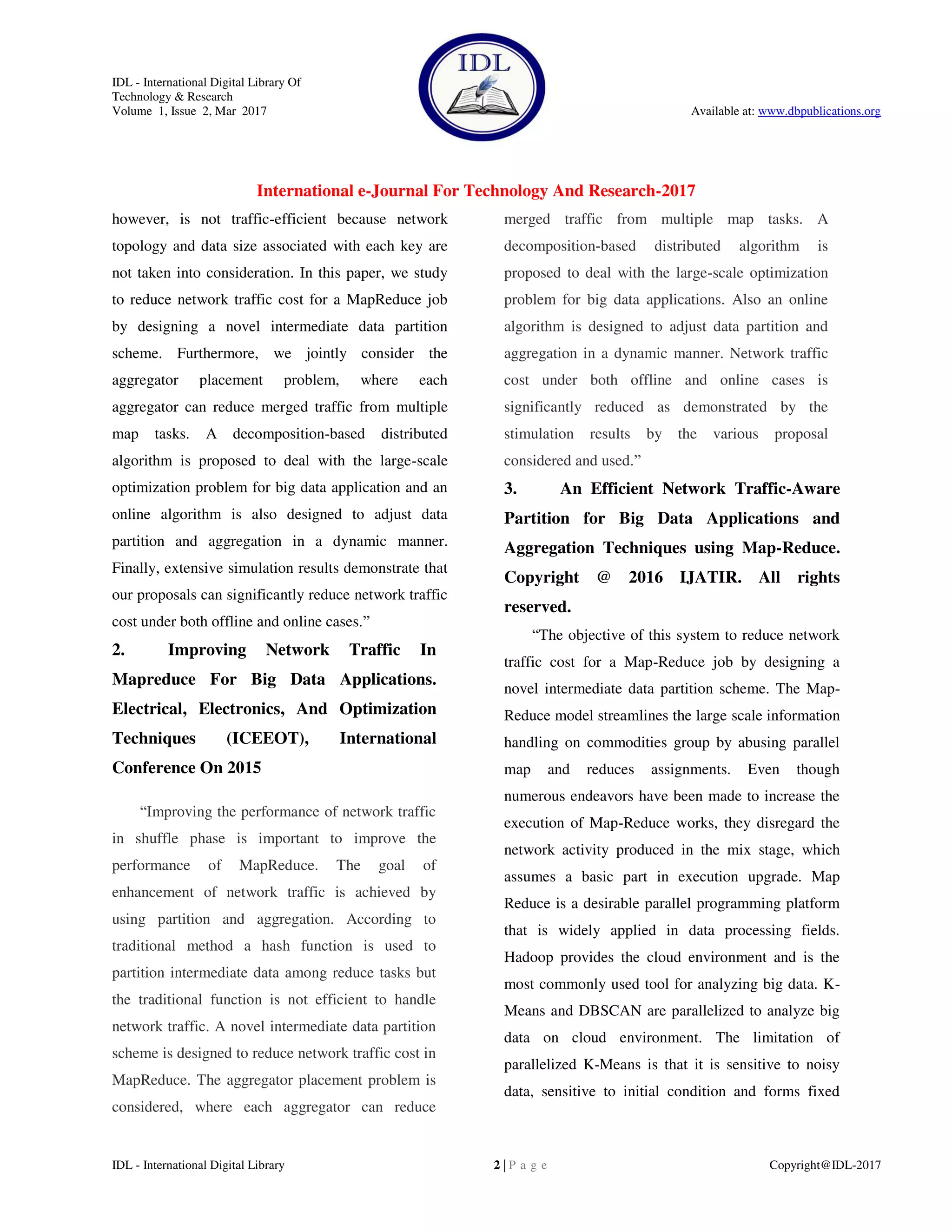 On Traffic-Aware Partition and Aggregation in Map Reduce for Big Data Applications | PDF