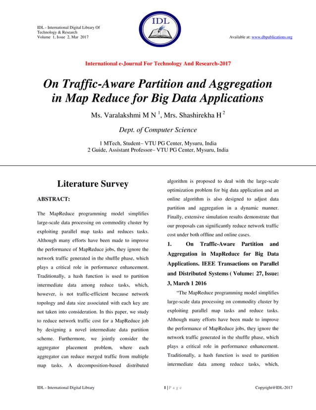 On Traffic Aware Partition And Aggregation In Map Reduce For Big Data Applications Pdf 