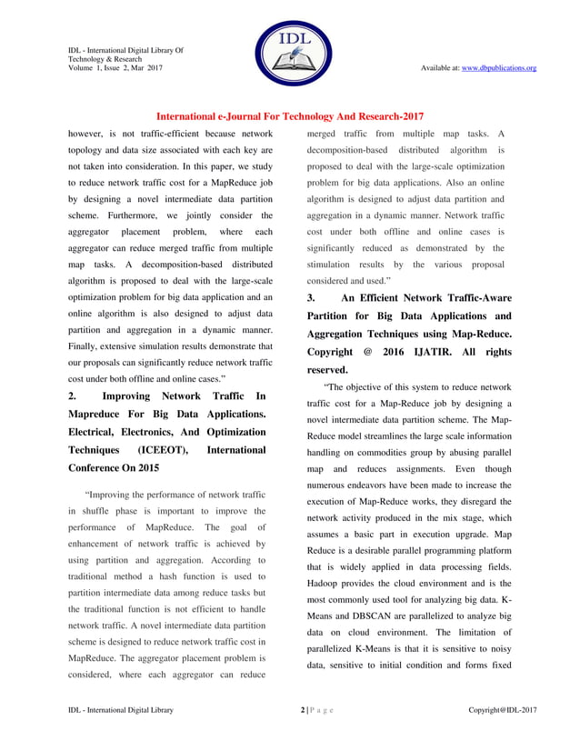 On Traffic Aware Partition And Aggregation In Map Reduce For Big Data Applications Pdf