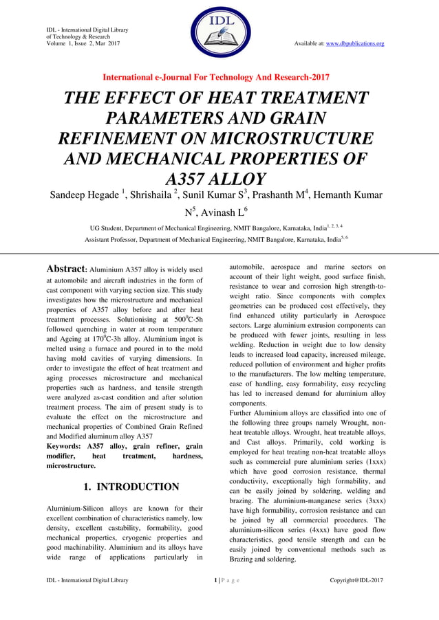 THE EFFECT OF HEAT TREATMENT PARAMETERS AND GRAIN REFINEMENT ON MICROSTRUCTURE AND MECHANICAL ...