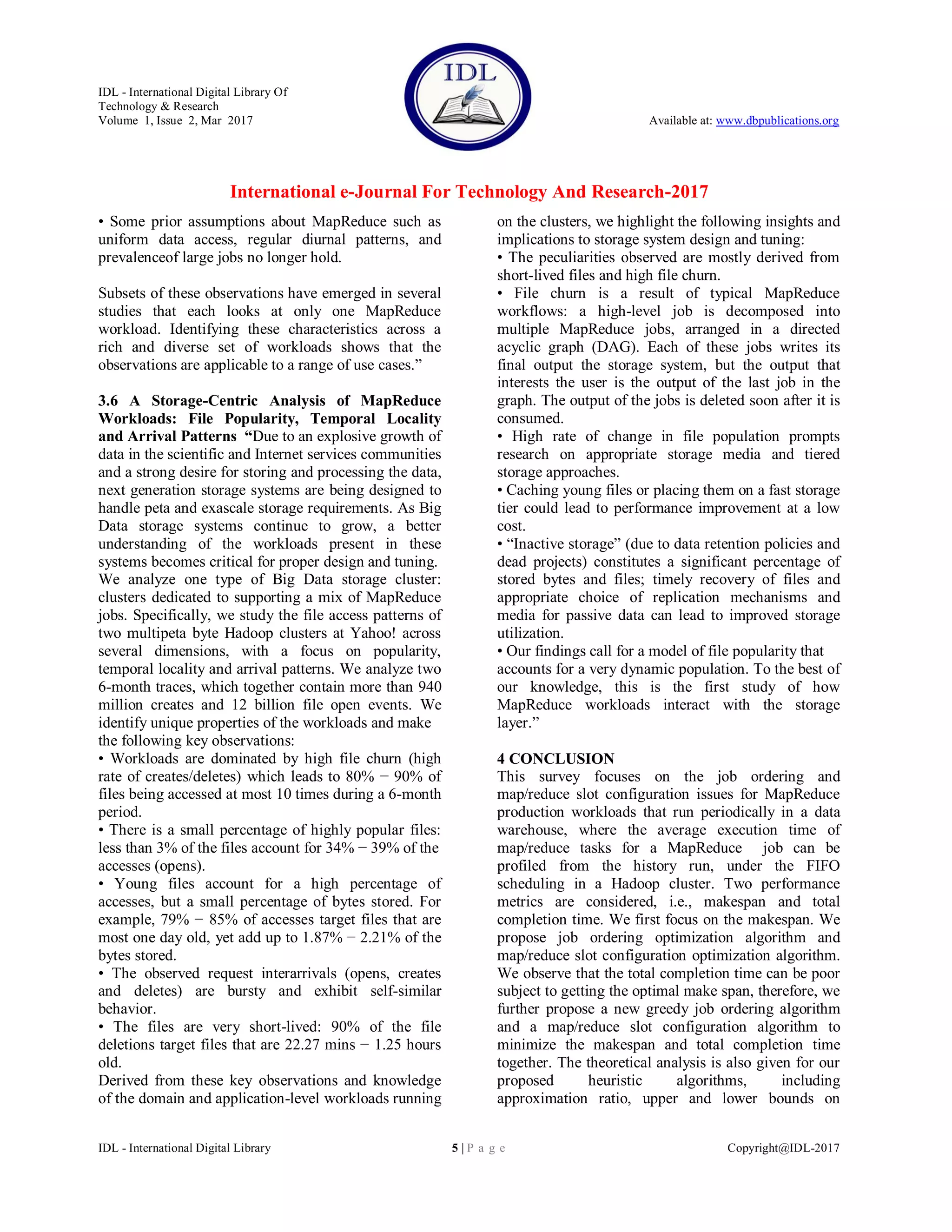 Map Reduce Workloads: A Dynamic Job Ordering and Slot Configurations | PDF