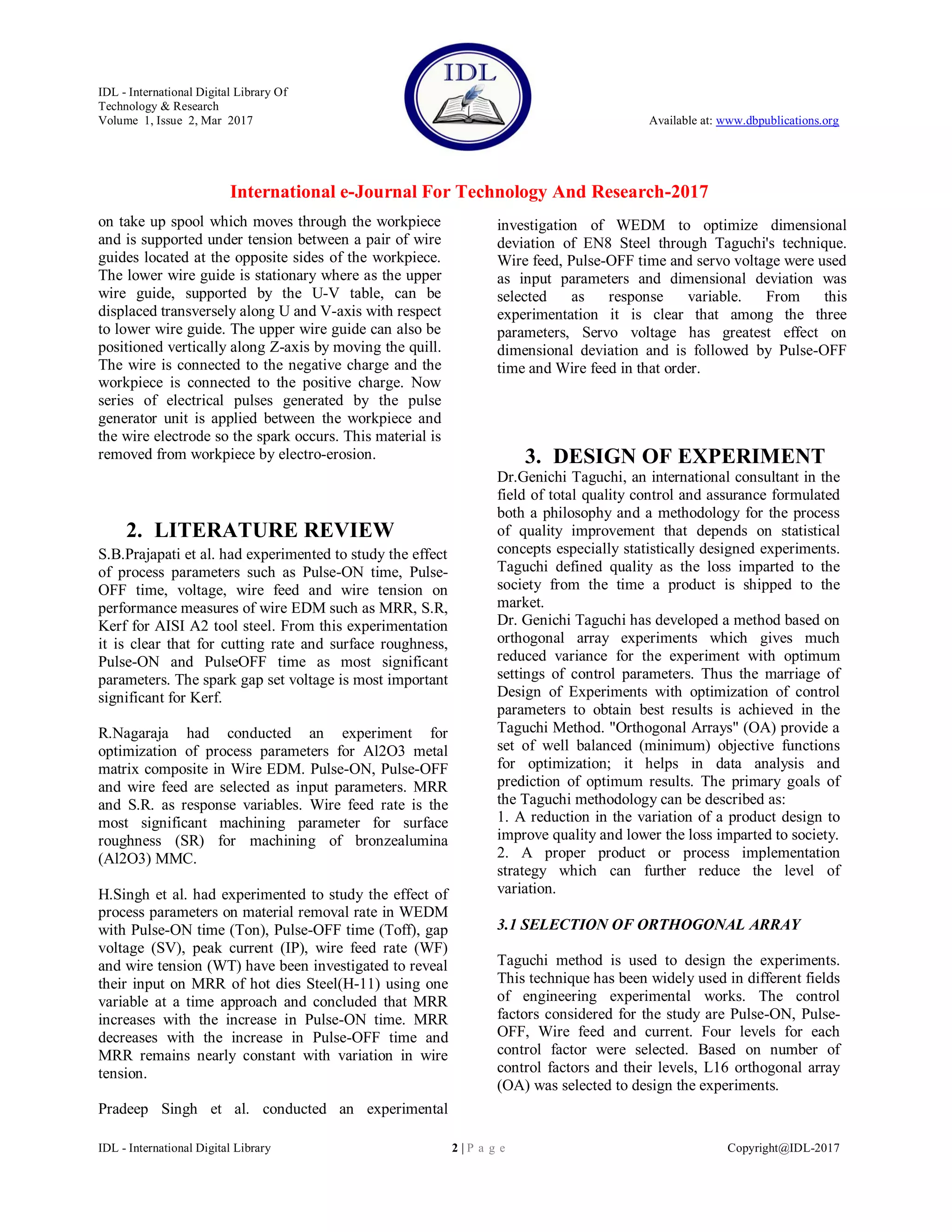 Effect Of Wire Edm Process Parameters On Surface Roughness Of Aisi 4140 Carbon Steel Using