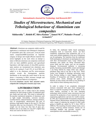 Studies of Microstructure, Mechanical and Tribological behaviour of ...