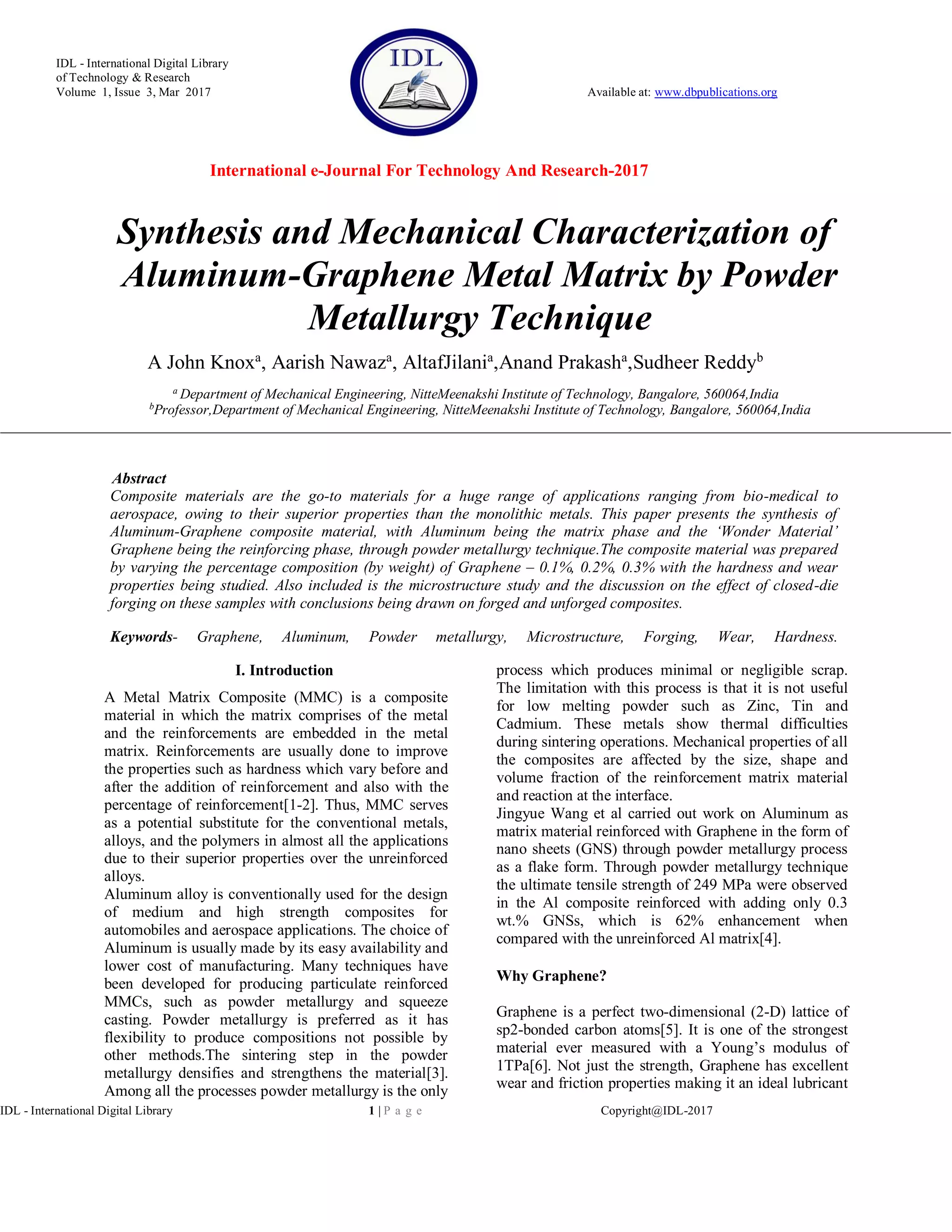 Synthesis and Mechanical Characterization of Aluminum-Graphene Metal ...