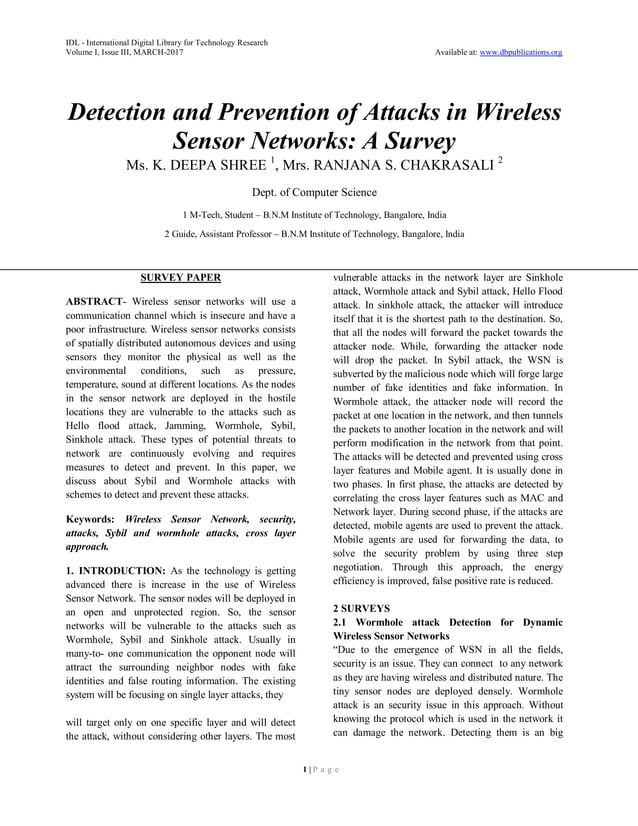 Detection and Prevention of Attacks in Wireless Sensor Networks: A Survey | PDF