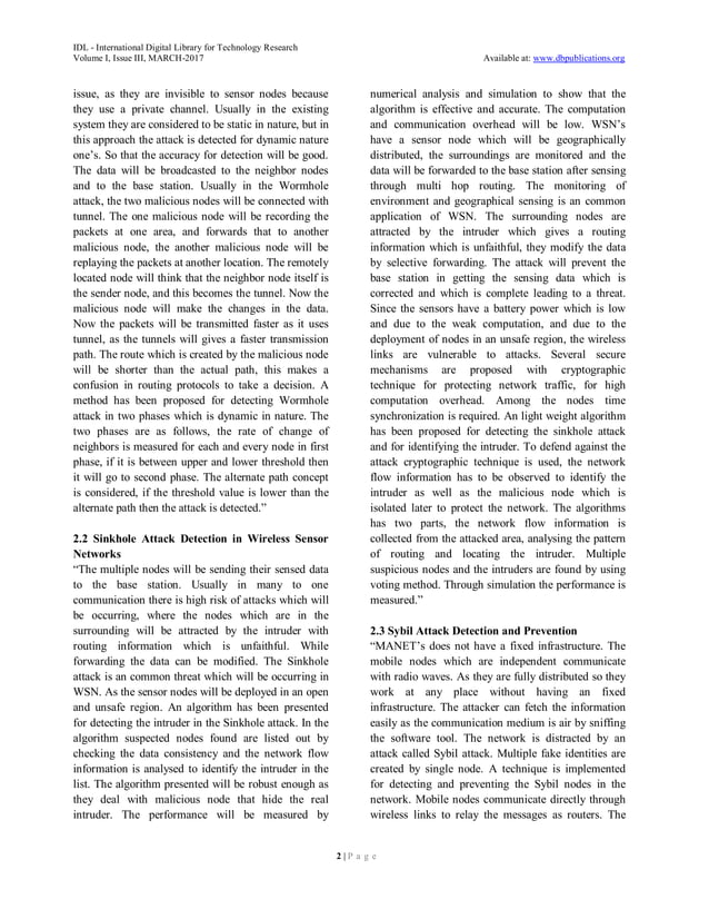 Detection And Prevention Of Attacks In Wireless Sensor Networks A