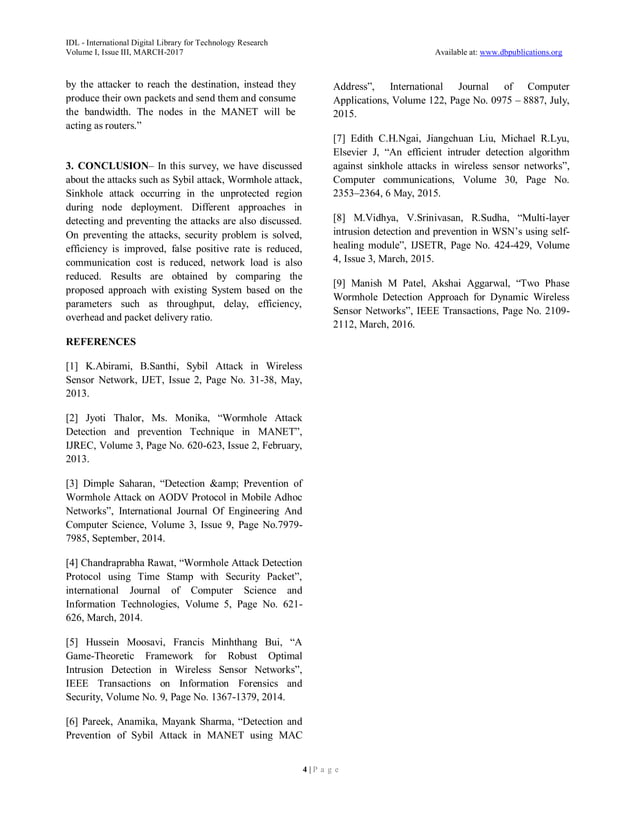 Detection And Prevention Of Attacks In Wireless Sensor Networks A