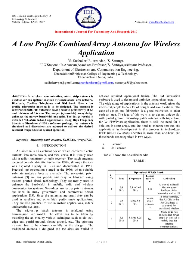 A Low Profile CombinedArray Antenna for Wireless Application | PDF