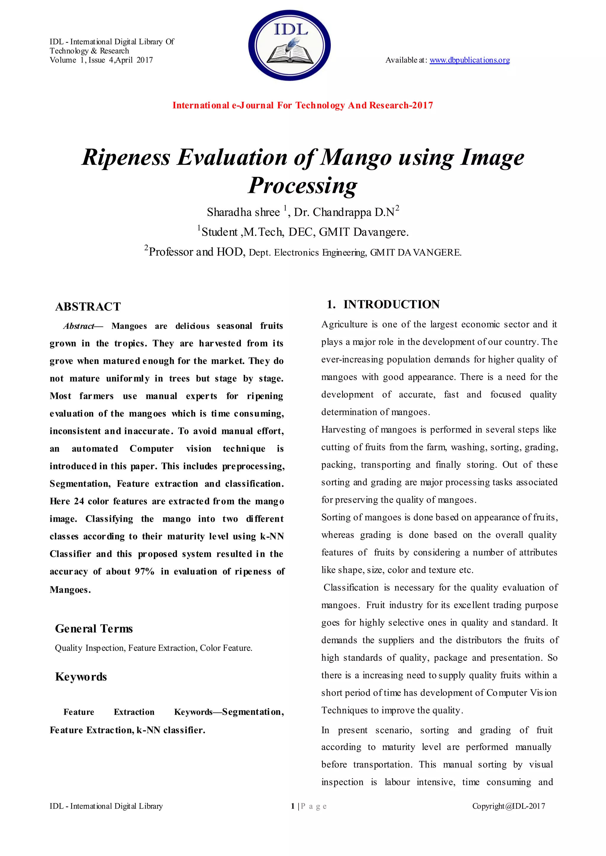 Ripeness Evaluation of Mango using Image Processing | PDF