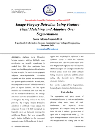 Image Forgery Detection Using Feature Point Matching and Adaptive Over Segmentation | PDF
