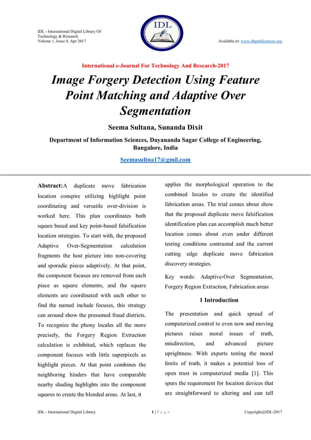 Image Forgery Detection Using Feature Point Matching and Adaptive Over Segmentation | PDF