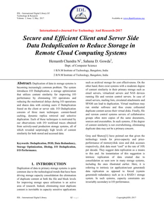 Secure and Efficient Client and Server Side Data Deduplication to Reduce Storage in Remote Cloud ...