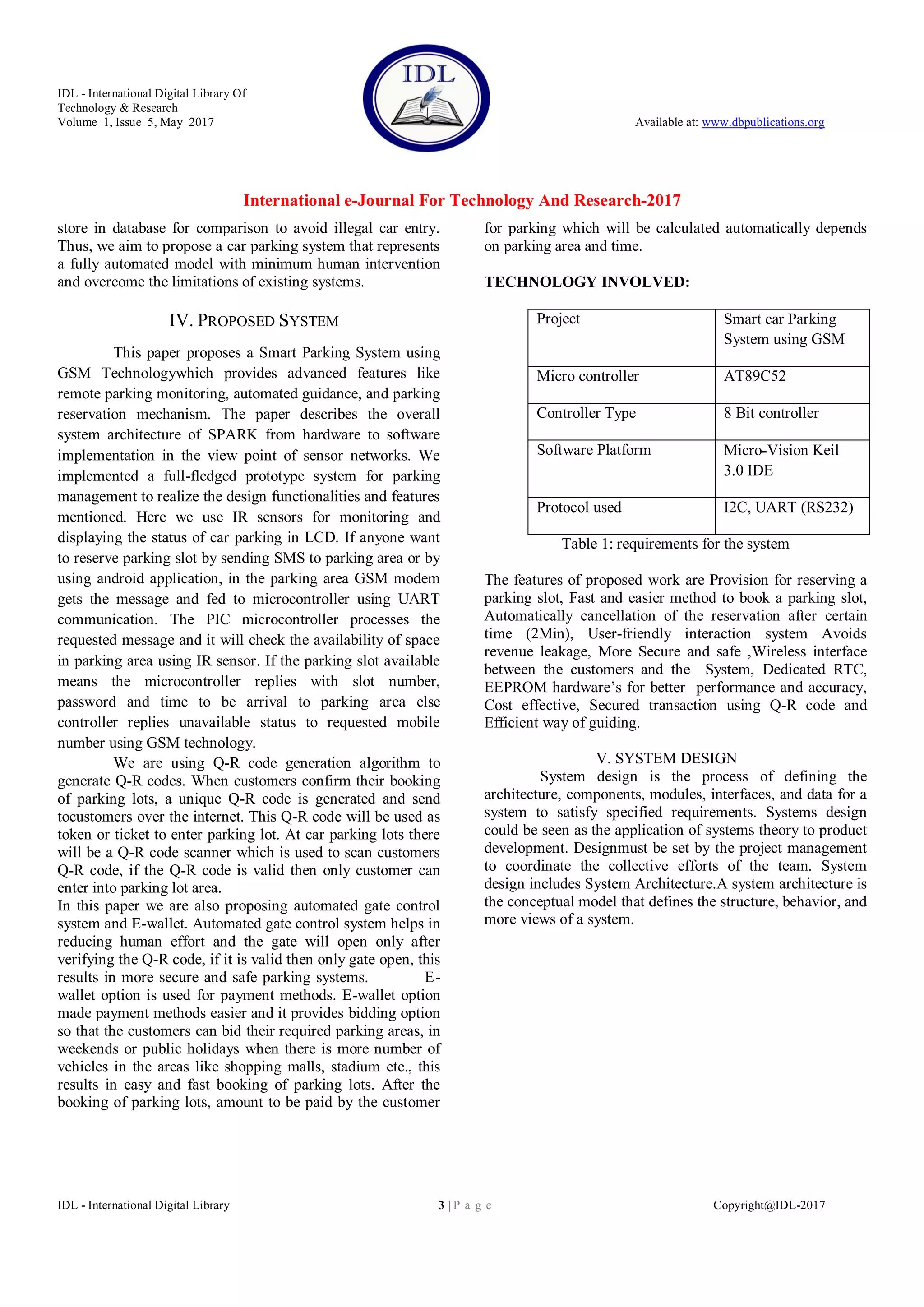 Smart Car Parking system using GSM Technology | PDF